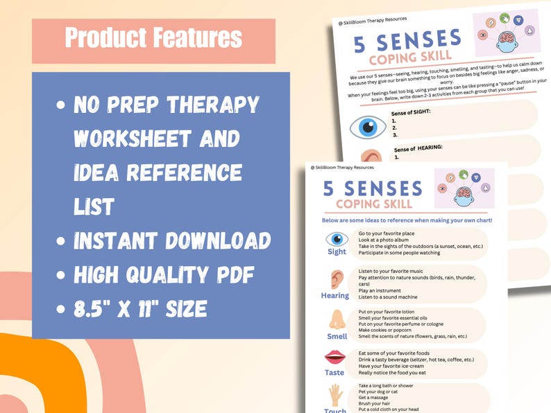 Five Senses Coping Skill Worksheet - Etsy