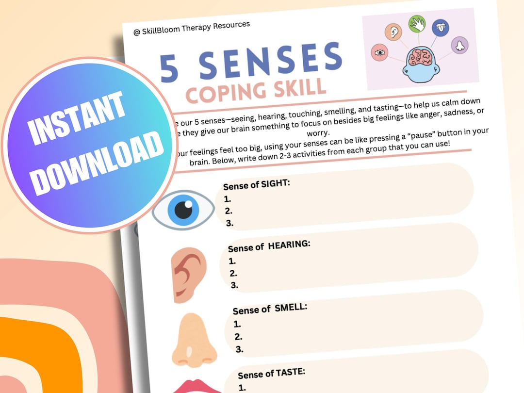 Five Senses Coping Skill Worksheet - Etsy