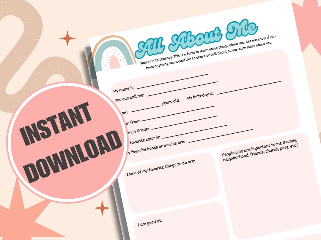 All About Me Therapy Worksheet - Etsy