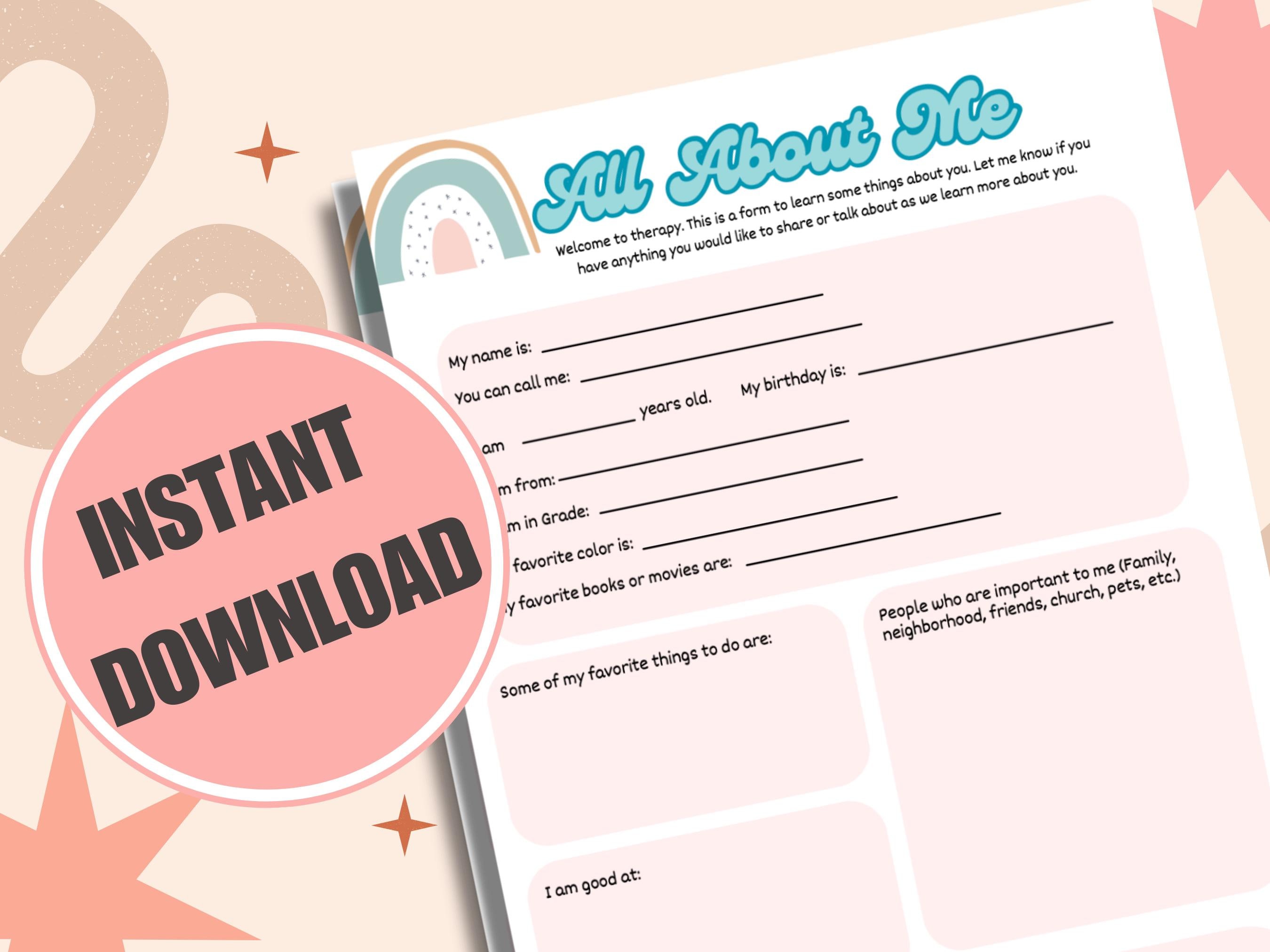 All About Me Therapy Worksheet - Etsy