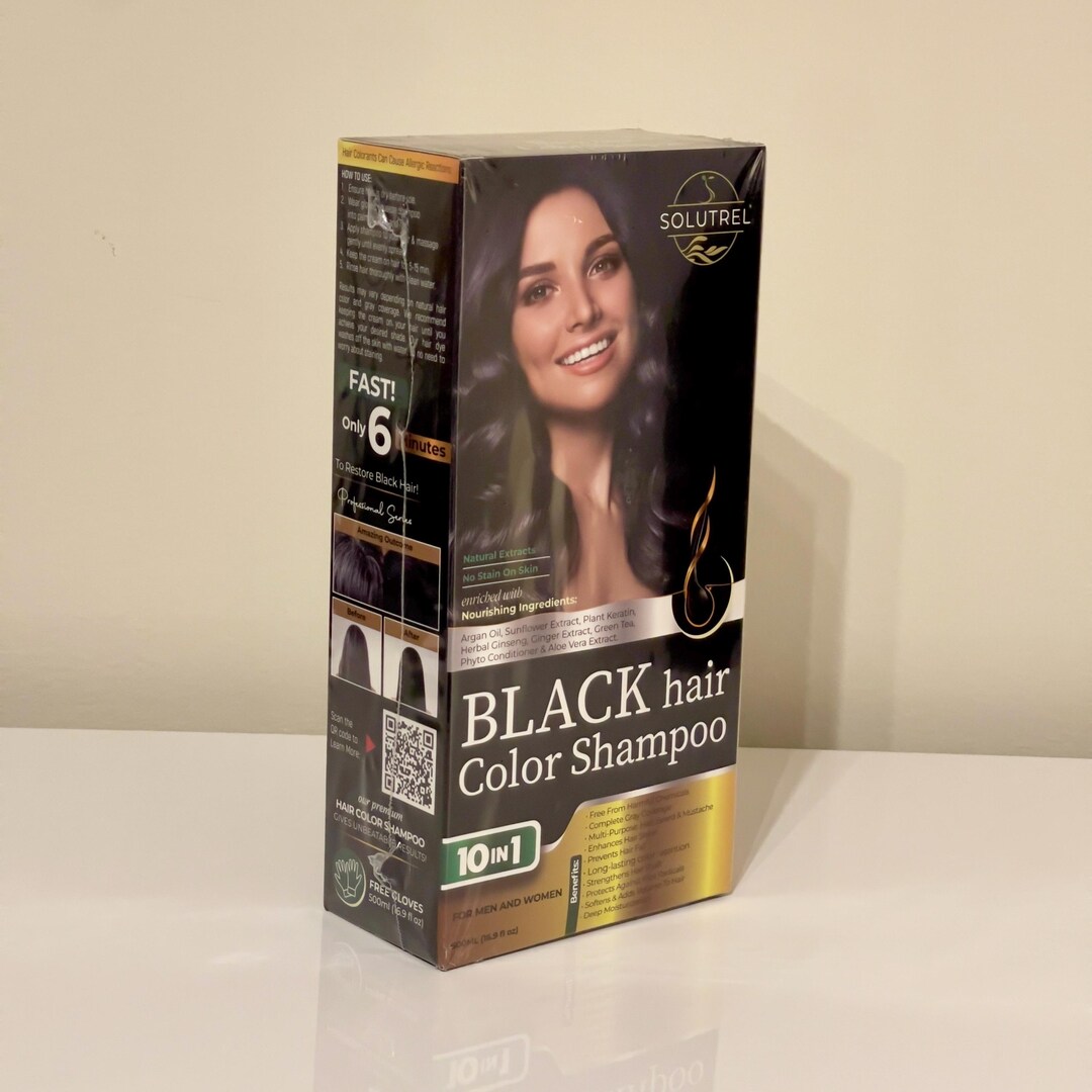 Black Hair Dye Shampoo, Complete Gray Coverage, 10-in-1 Benefits Hair ...