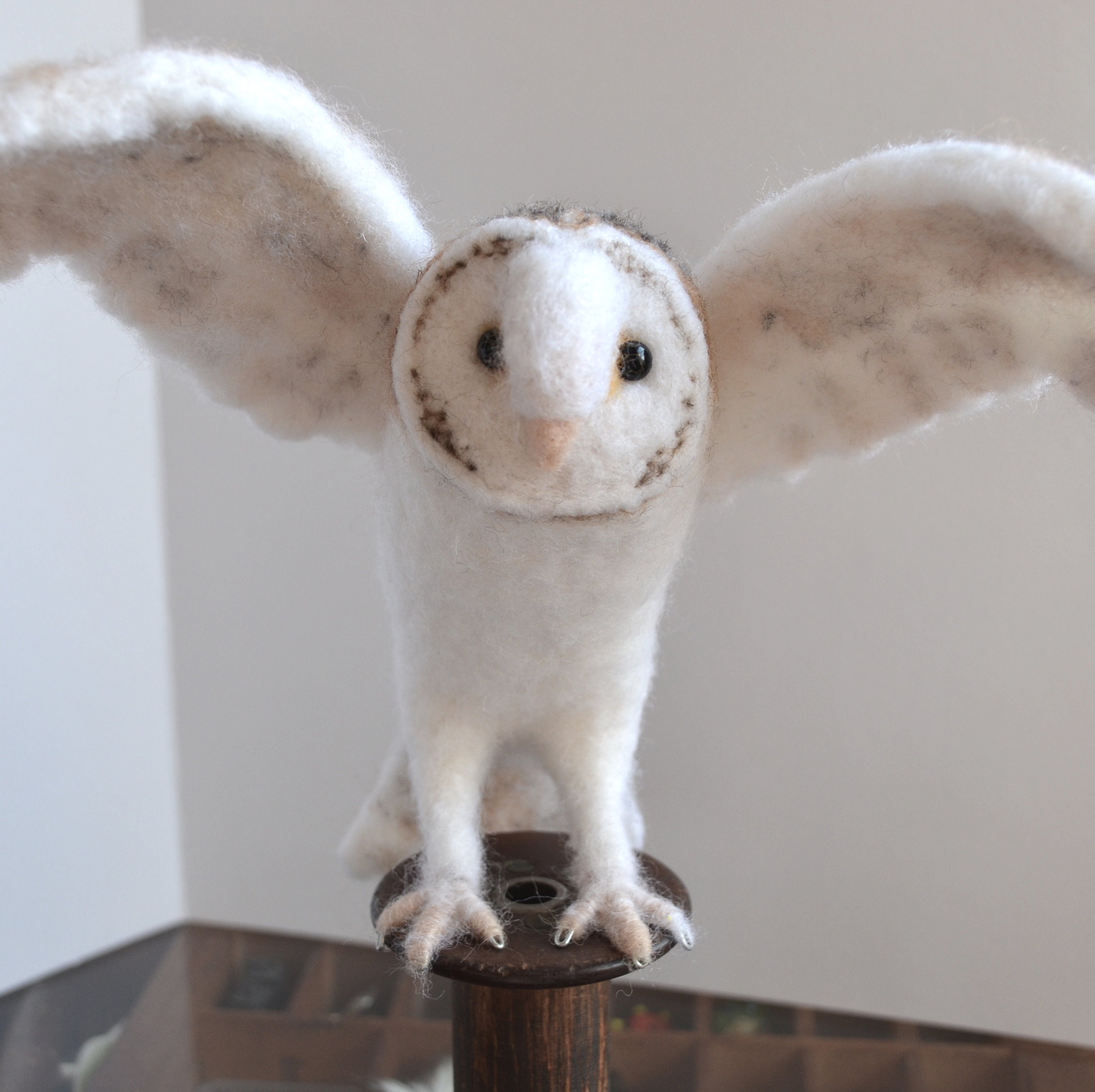 1 Available to Ship, Mr. Barn Owl Sitting on a Vintage Spool, Needle ...