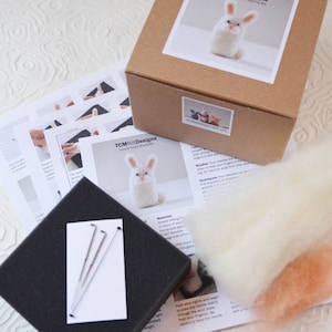 Kit, Needle Felted Bunny, Wool Complete Animal Fiber Kit for Beginners ...