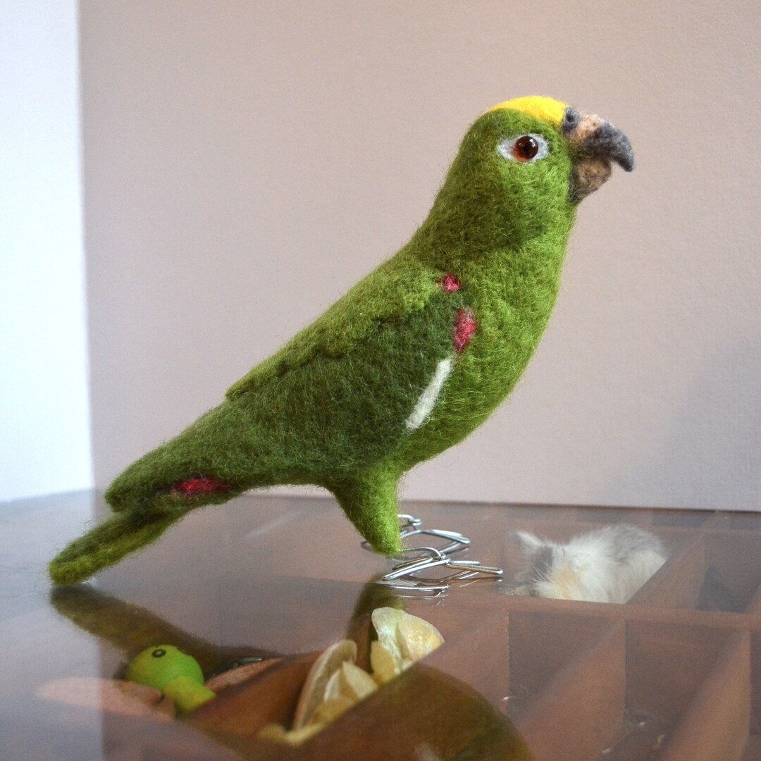 Mr. Yellow Crowned Parrot, Needle Felted Bird, Wool Fiber Art Bird ...