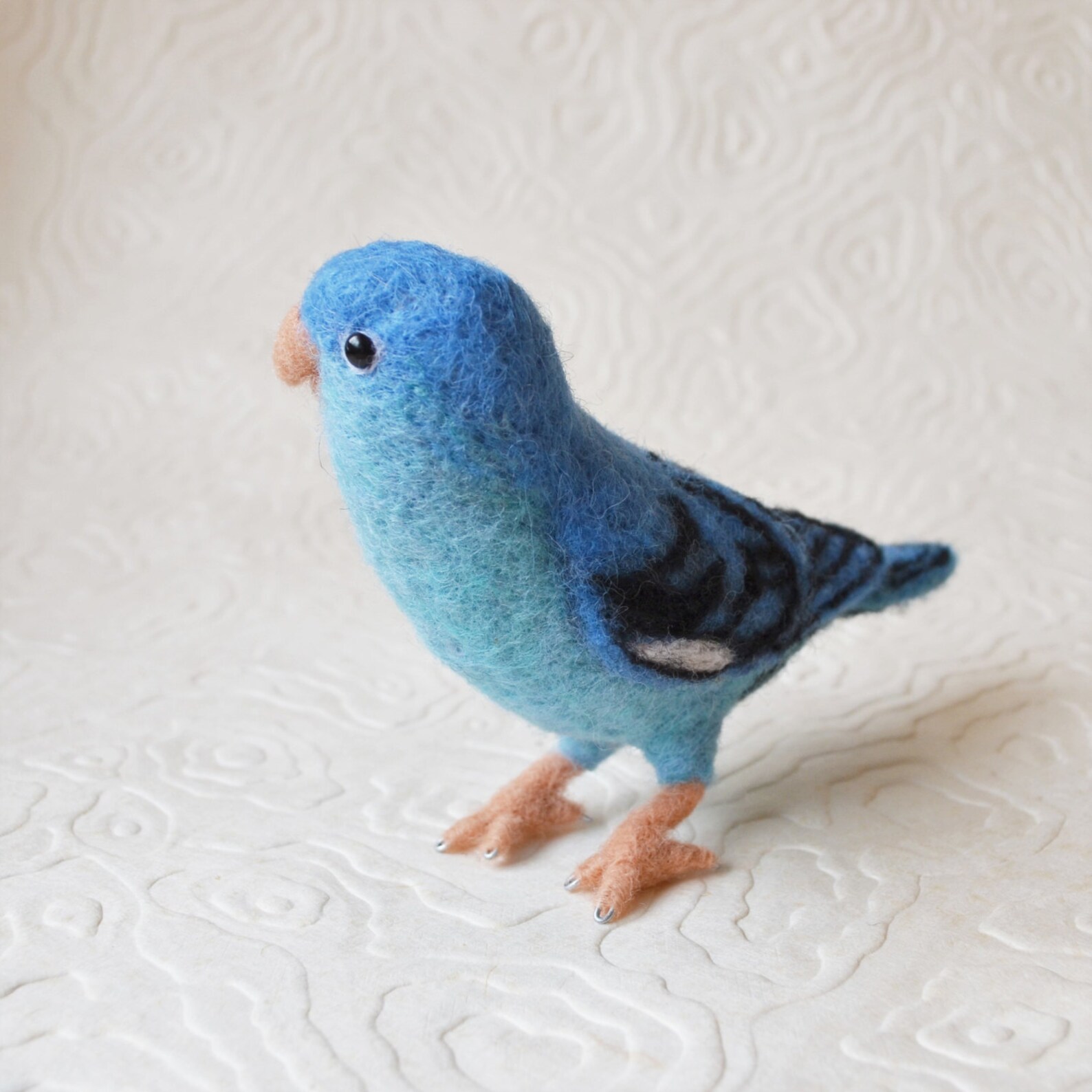 Mr. Blue Lineolated "linnie" Parakeet, Needle Felted Bird Art Fiber ...