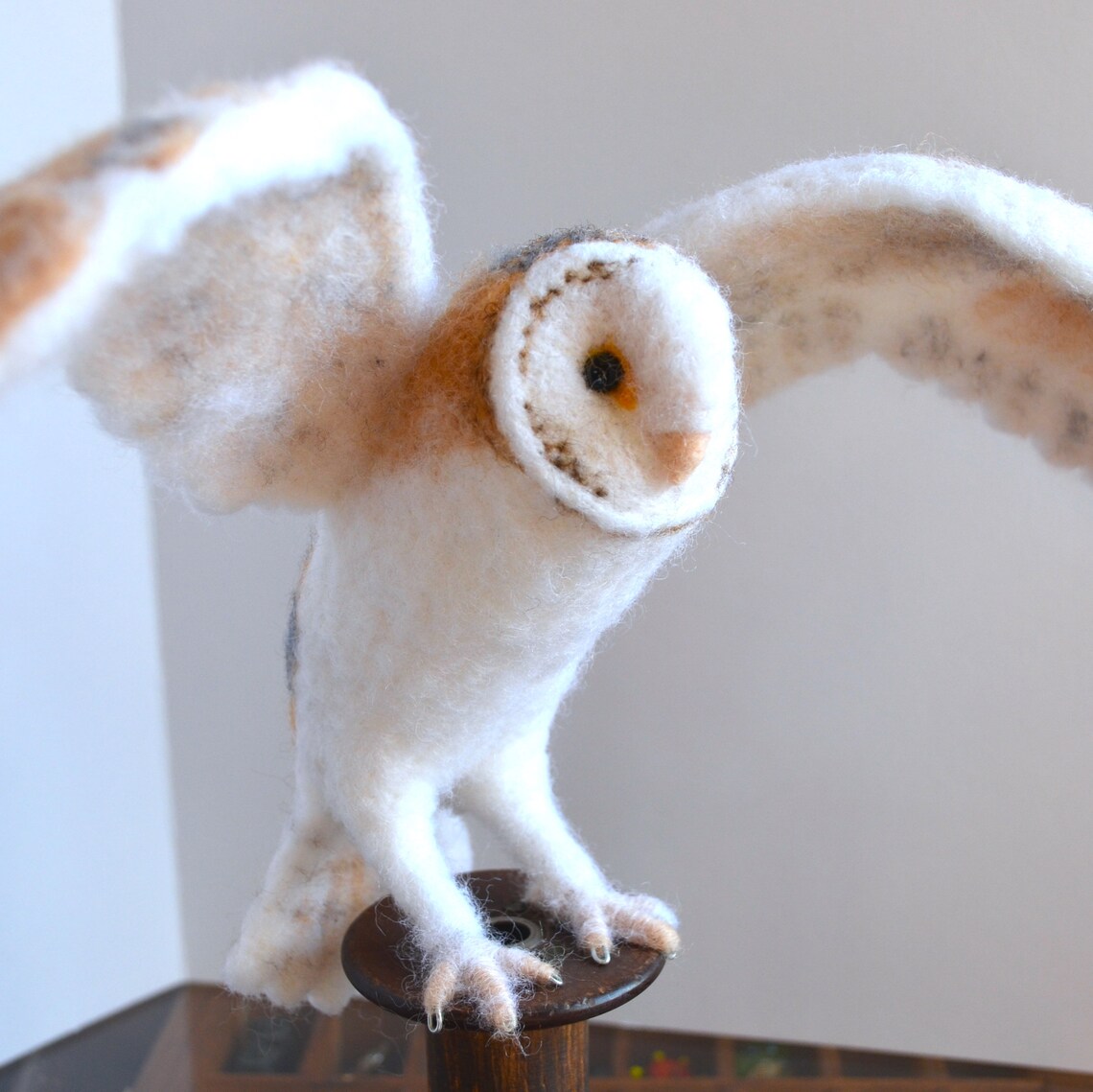 1 Available to Ship, Mr. Barn Owl Sitting on a Vintage Spool, Needle ...