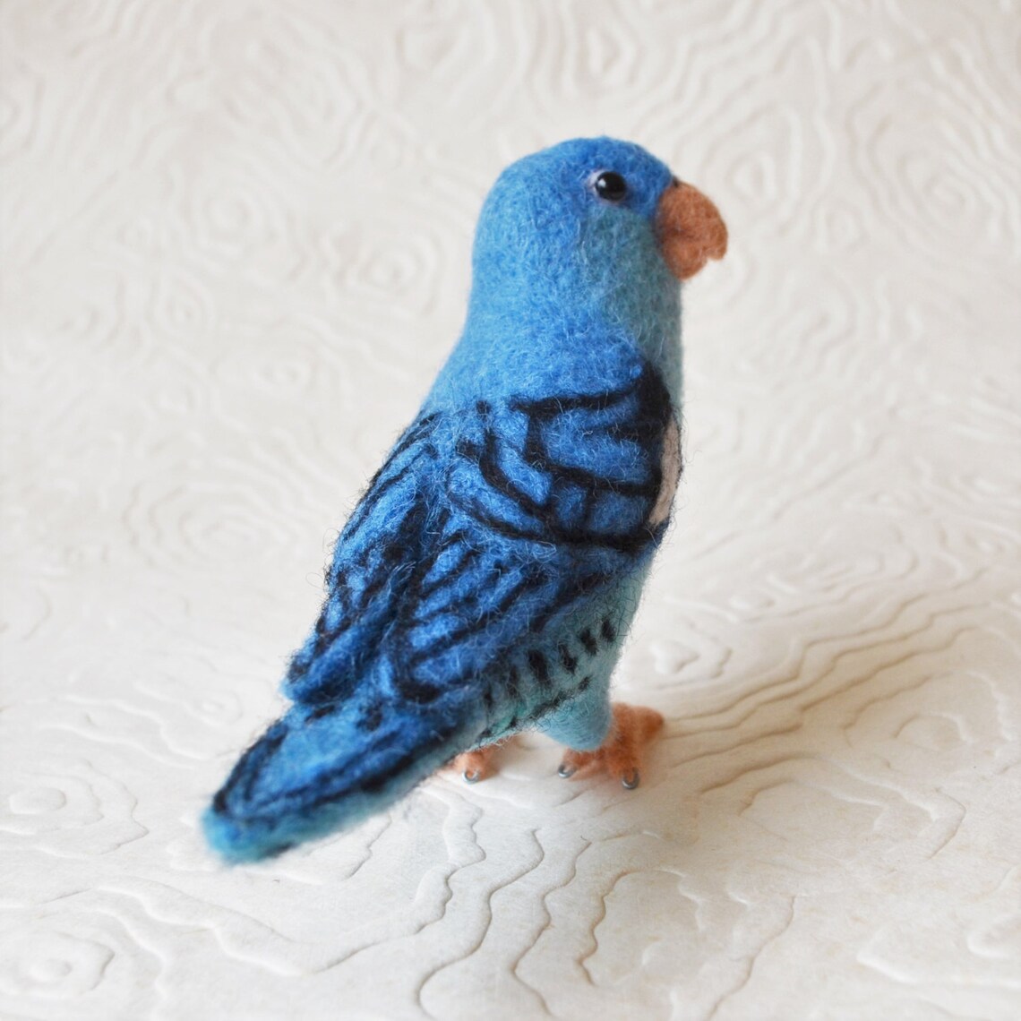 Mr. Blue Lineolated "linnie" Parakeet, Needle Felted Bird Art Fiber ...