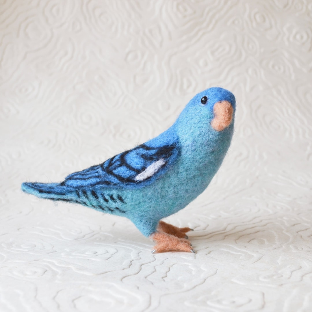 Mr. Blue Lineolated "linnie" Parakeet, Needle Felted Bird Art Fiber ...