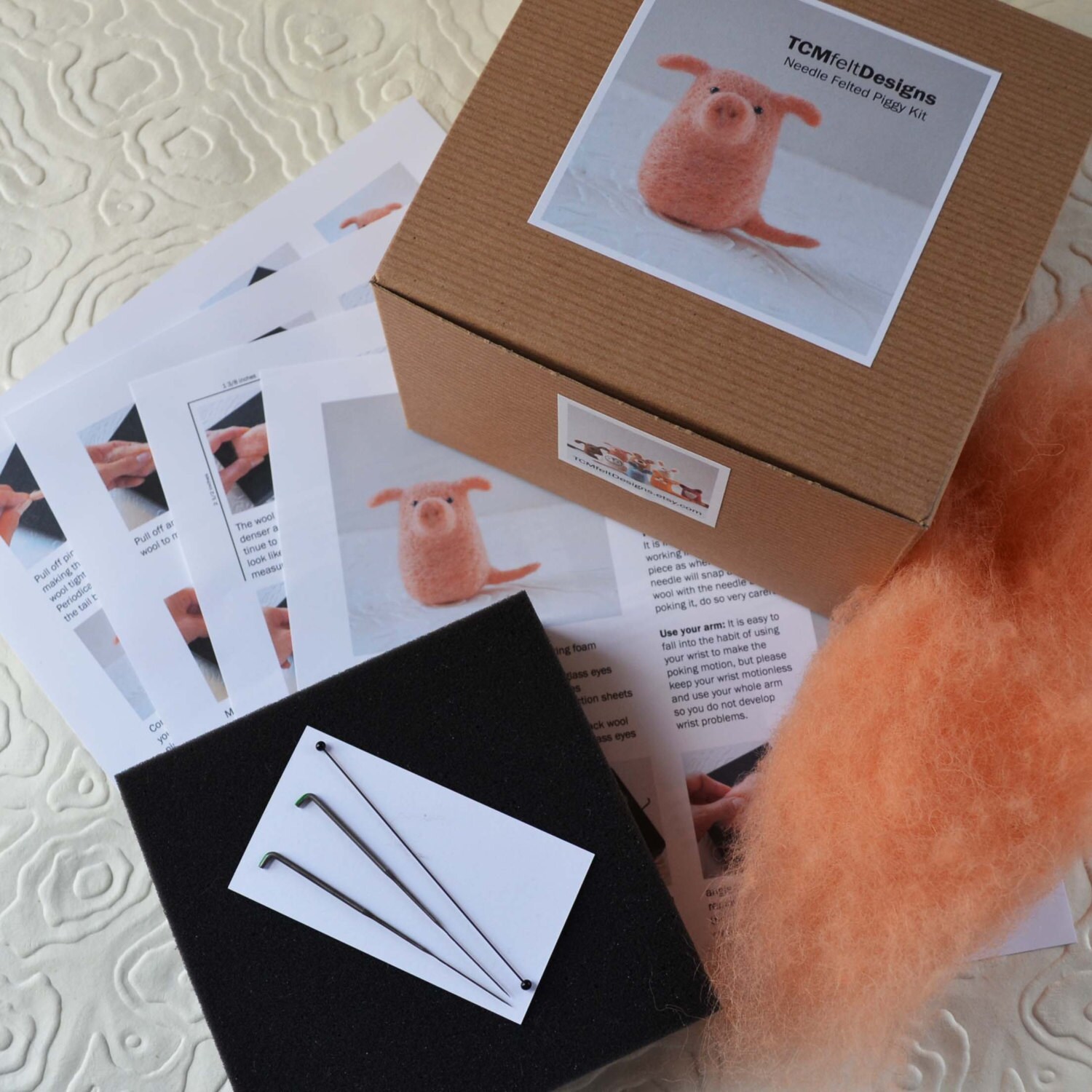 Needle Felting Piggy Kit Complete Animal Wool Fiber Pig Kit | Etsy