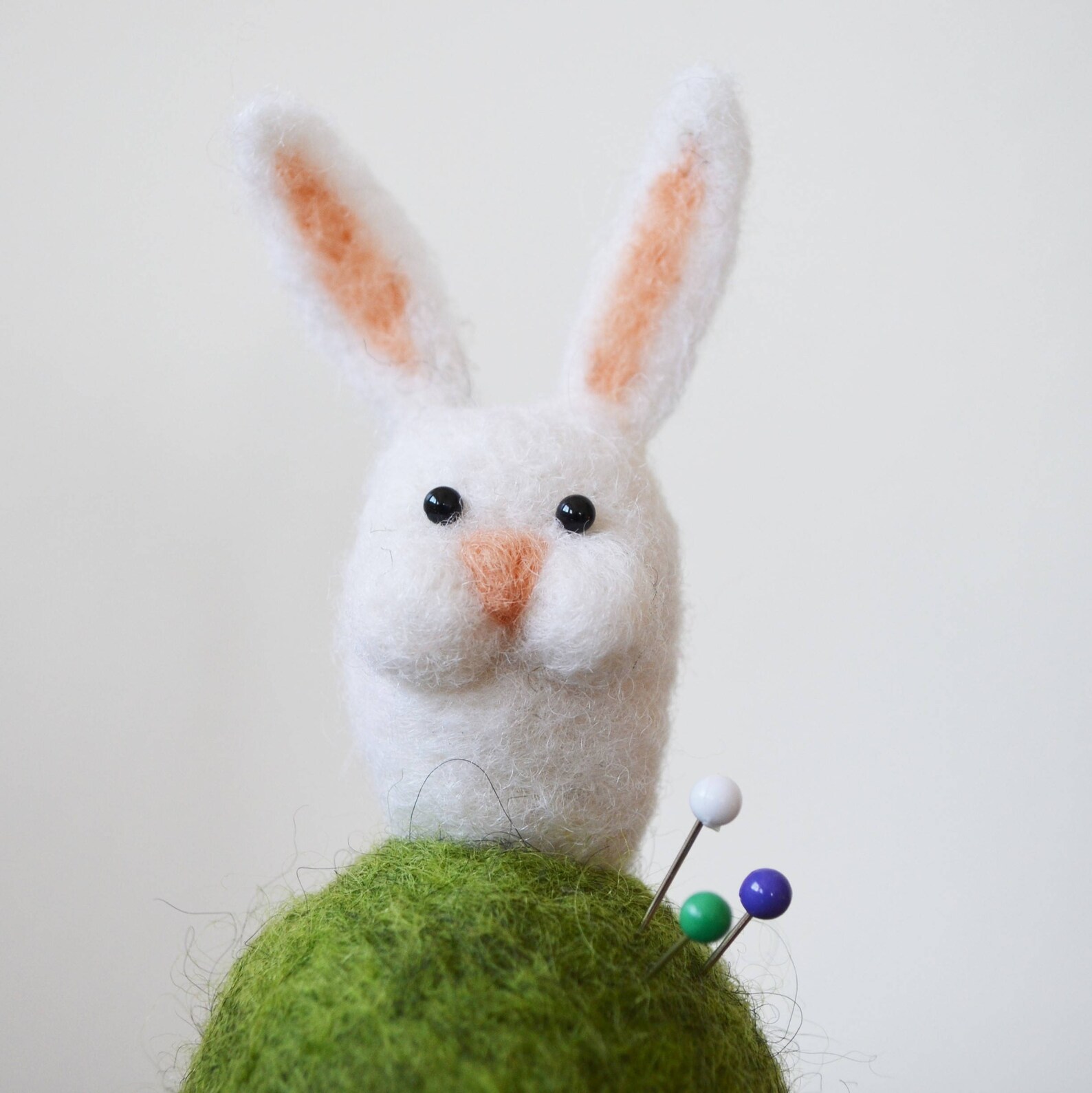 Tiny Bunny Pin Cushion on a Vintage Spool Needle Felted | Etsy