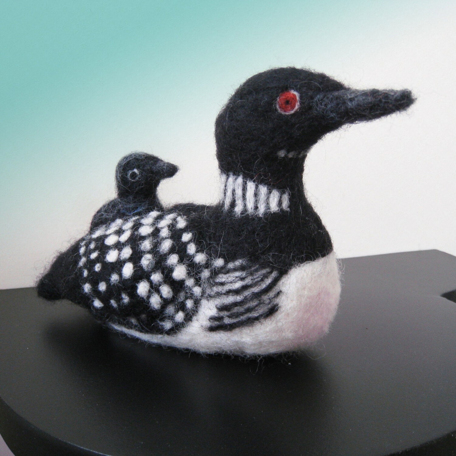 Mama Loon and baby needle felted bird sculpture | Etsy