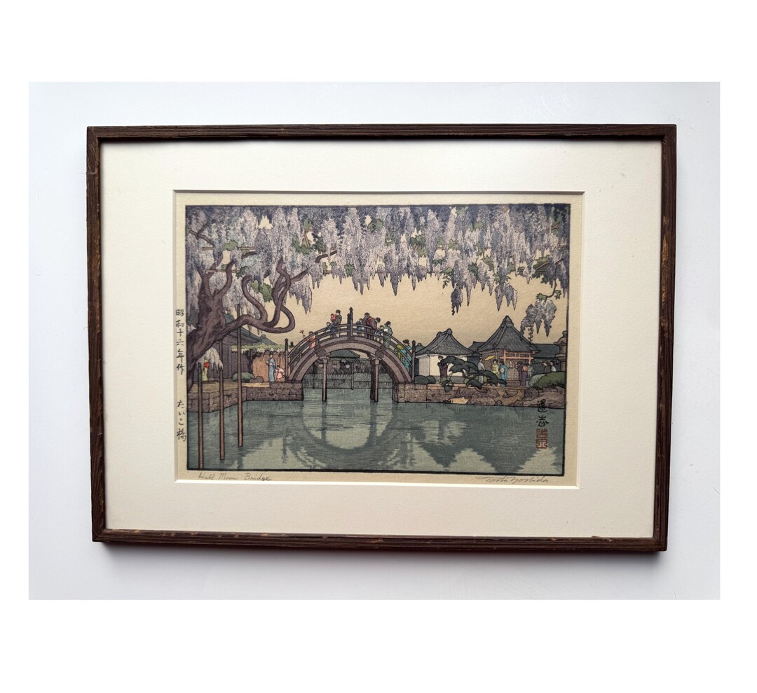 Half Moon Bridge Woodblock Print by Toshi Yoshida, Signed and Framed - Etsy