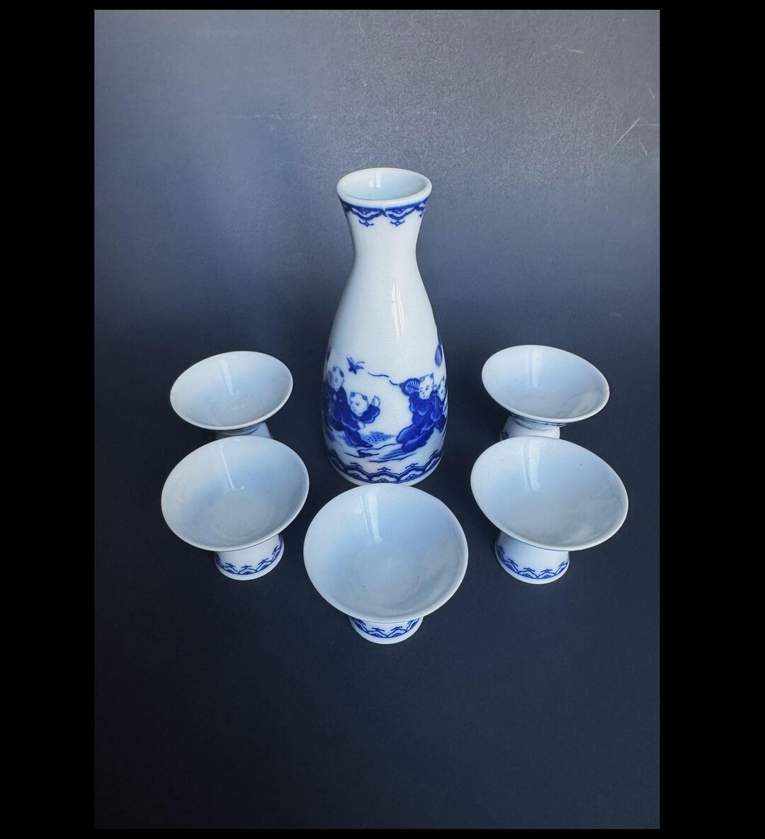 Vintage Porcelain Japanese Sake Set With Bottle and Five Cups - Etsy