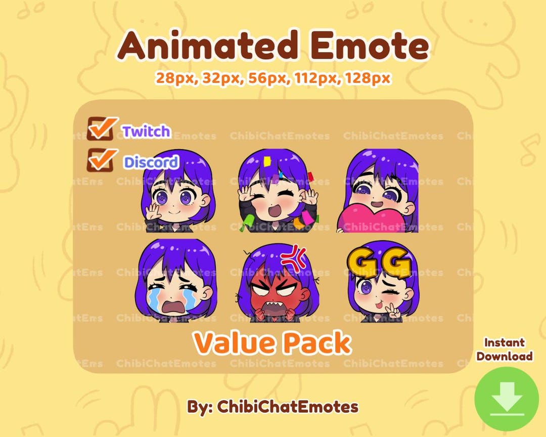 Animated Emote Pack 6x for Twitch Discord – Hi Hype Love Cry Rage GG ...