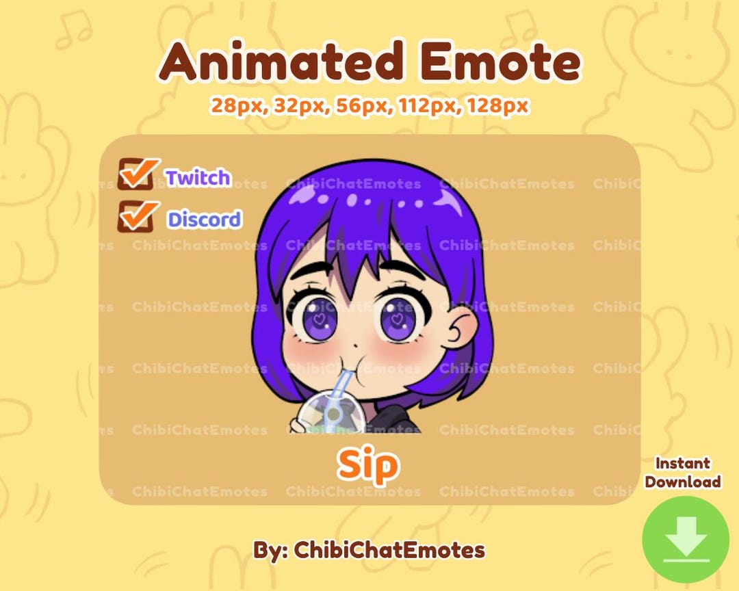 Sip Animated Emote: Kawaii Twitch/discord Chibi (digital Download) - Etsy