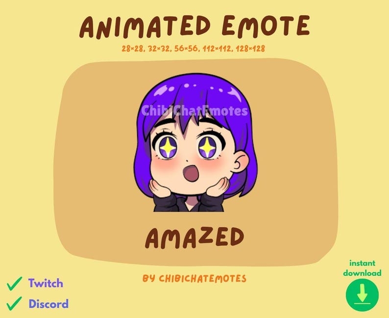 Animated Emote Amazed - Cute Chibi Gamer With Starry Eyes / Speechless ...