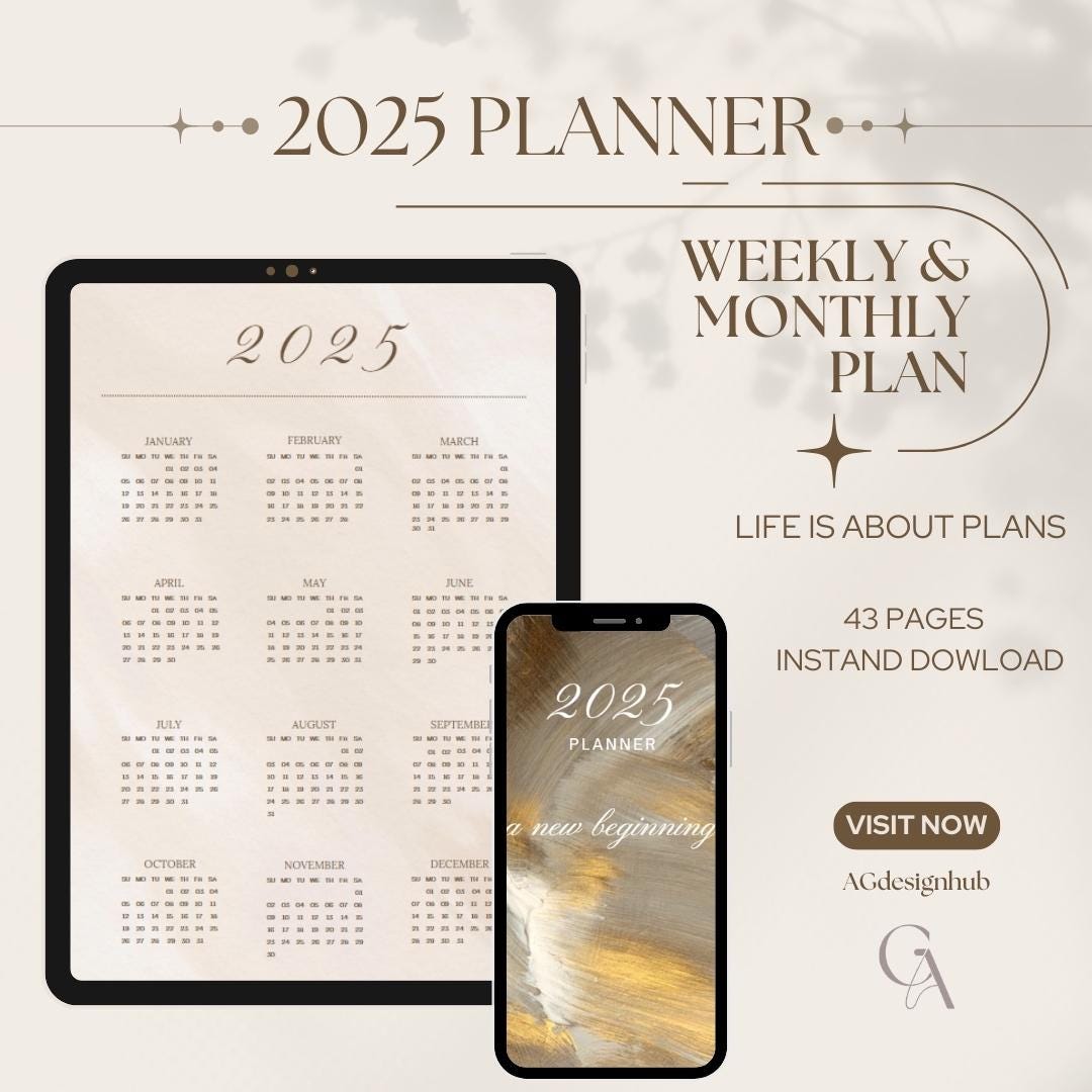 2025 Planner Printable Calendar Instant Download Monthly Focus 2025 ...