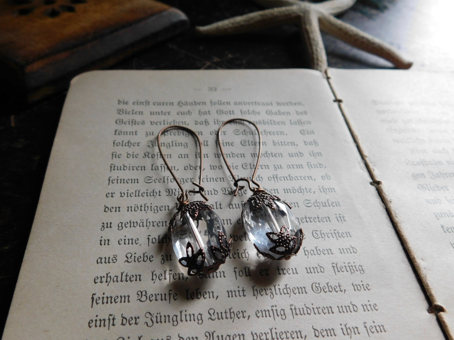 The Old Salem Soothsayer. Antiqued Copper & Lucite Crystal Earrings # ...