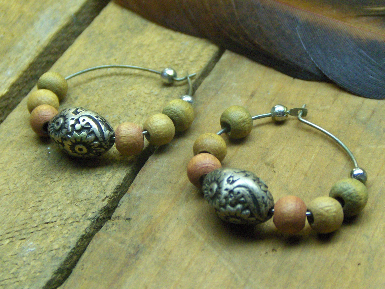 Circle of Earth Earrings // Rustic Wood & Metal Tribal Boho Handmade ...