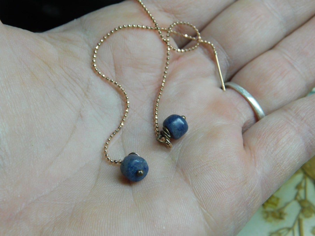 Halcyon. Dark Blue Dumortierite Crystal & Rose Gold Threader Earrings ...