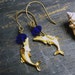 The Delphic Blue Earrings. Brass Dolphins and Royal Blue Czech Glass ...