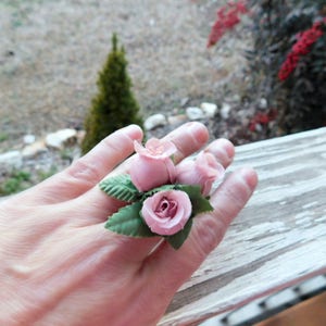 Prom or Bridal Finger Corsage Ring. Pink Rose Bud Satin Millinery ...