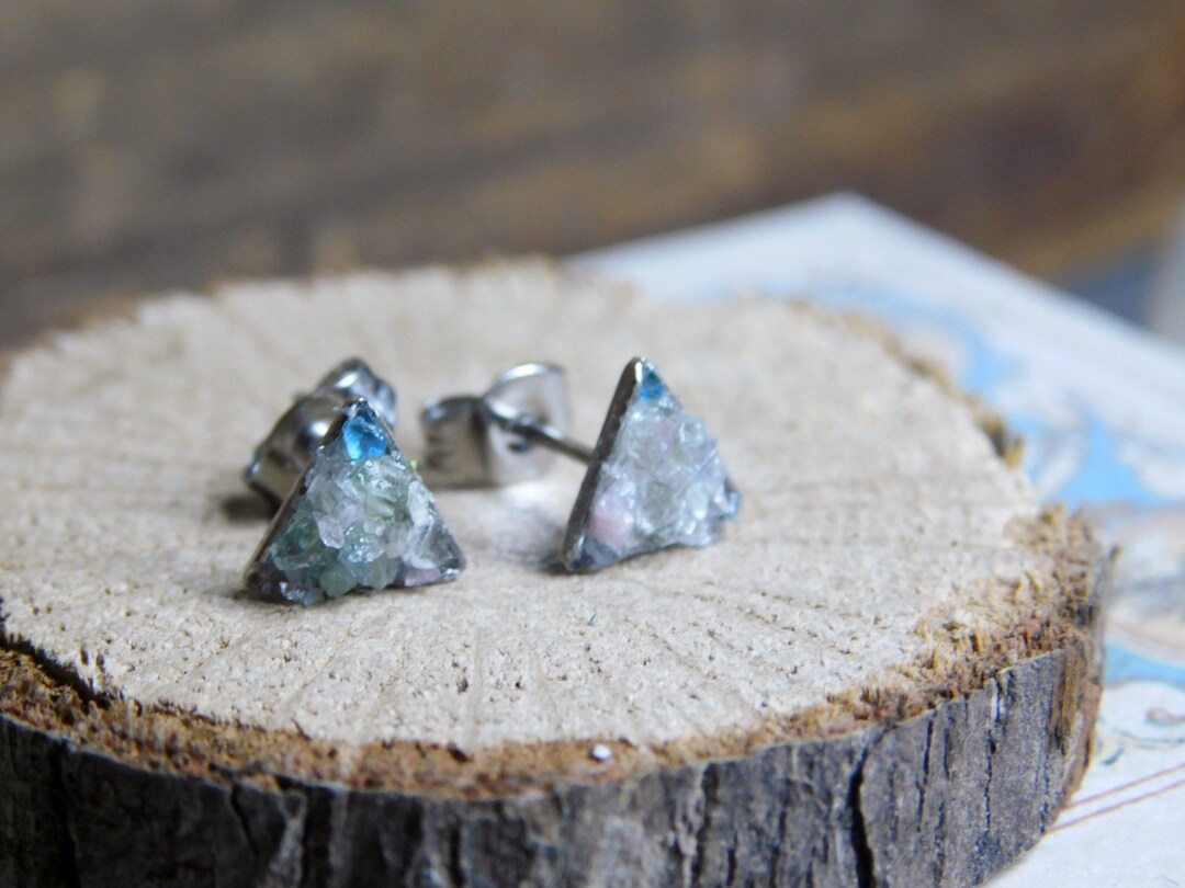 Star Alchemy. Crushed Gemstone Inside a Triangle Post Stud Stainless ...