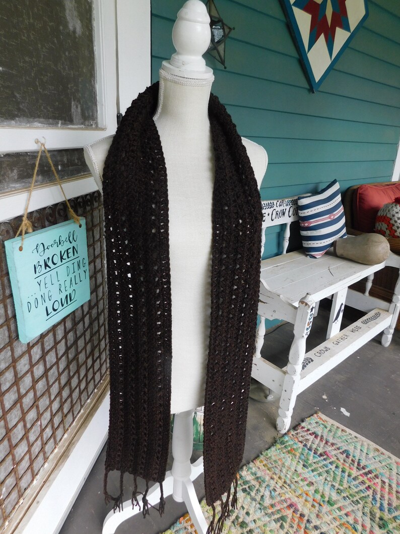 Mahogany Singe. Deluxe Super Long Texture, Braided Fringe Boho Scarf # ...