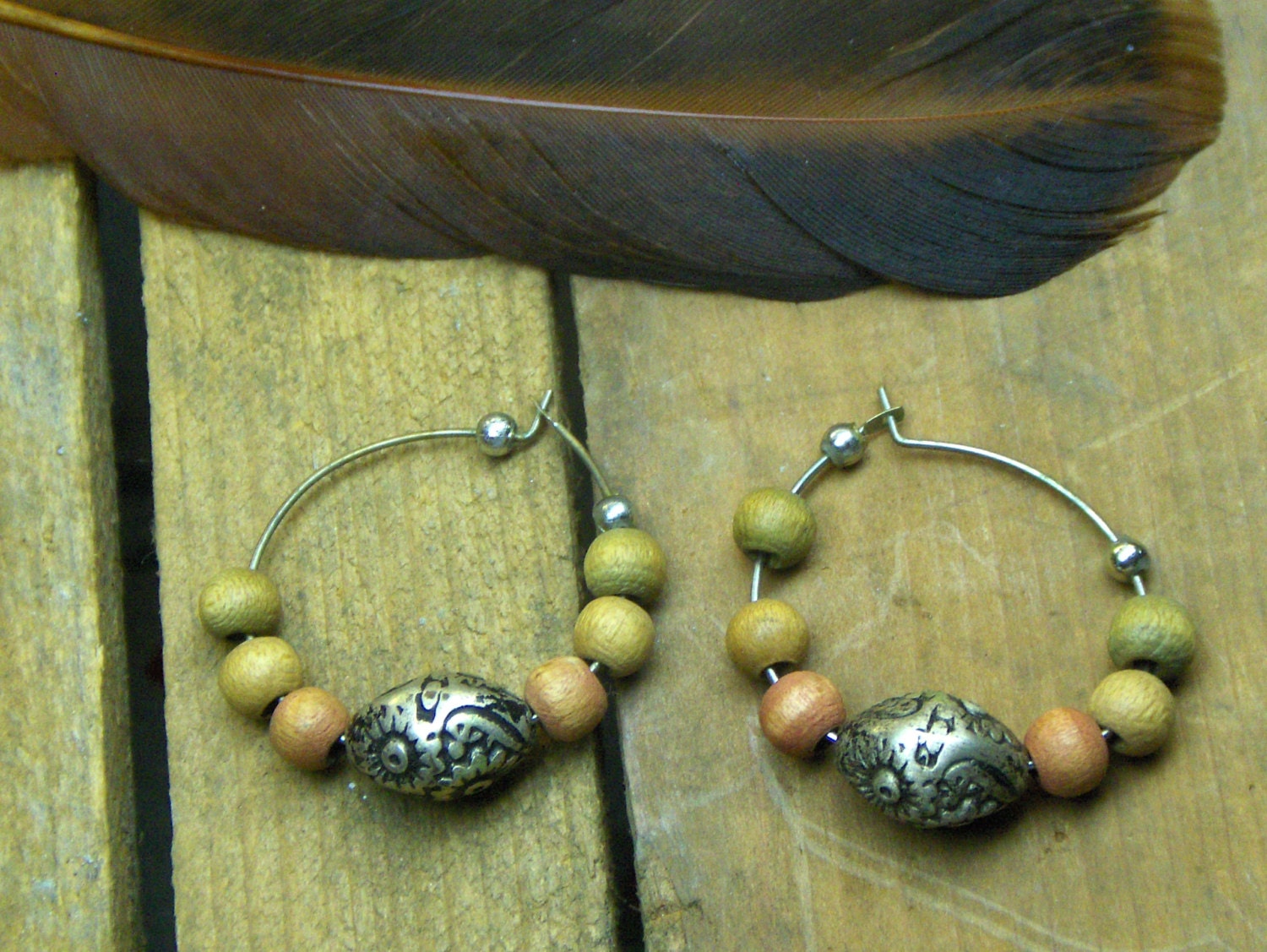 Circle of Earth Earrings // Rustic Wood & Metal Tribal Boho Handmade ...