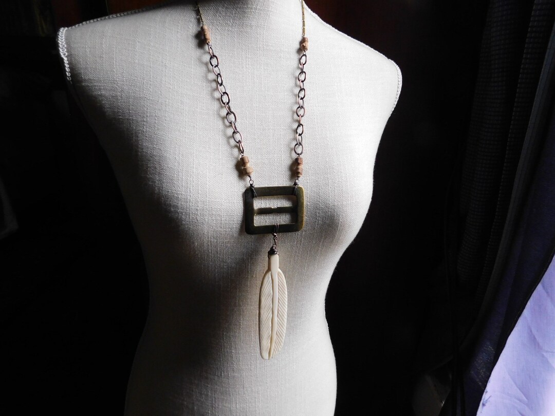 The Sentry: Barn Owl. Carved Yak Bone Feather, Vintage Brass Equestrian ...