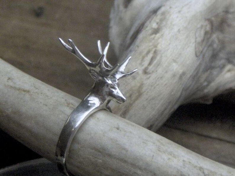 WHITE STAG Handmade Sterling Silver Buck Antler Deer Ring Great Gift ...