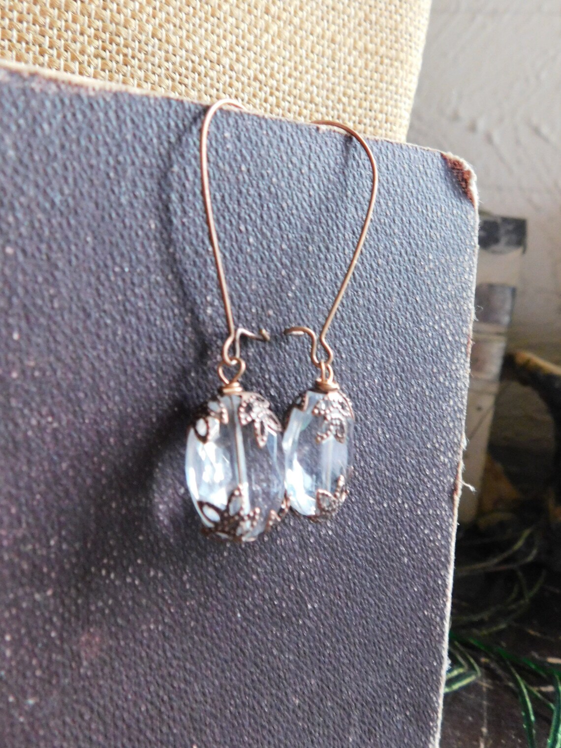 The Old Salem Soothsayer. Antiqued Copper & Lucite Crystal Earrings # ...