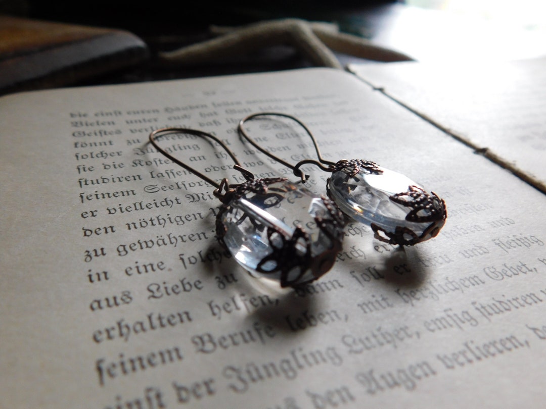 The Old Salem Soothsayer. Antiqued Copper & Lucite Crystal Earrings # ...