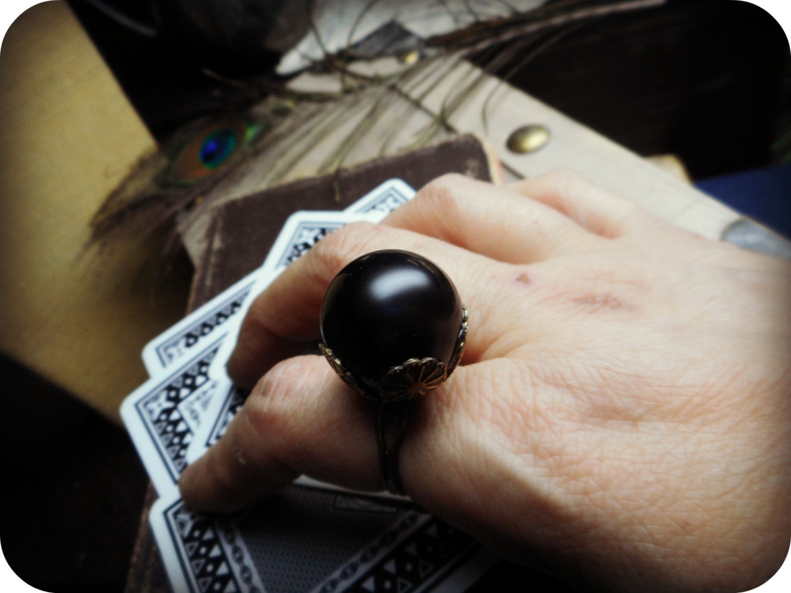 BLACK WITCH. Witch's Crystal Ball Ring. Genuine Polished | Etsy