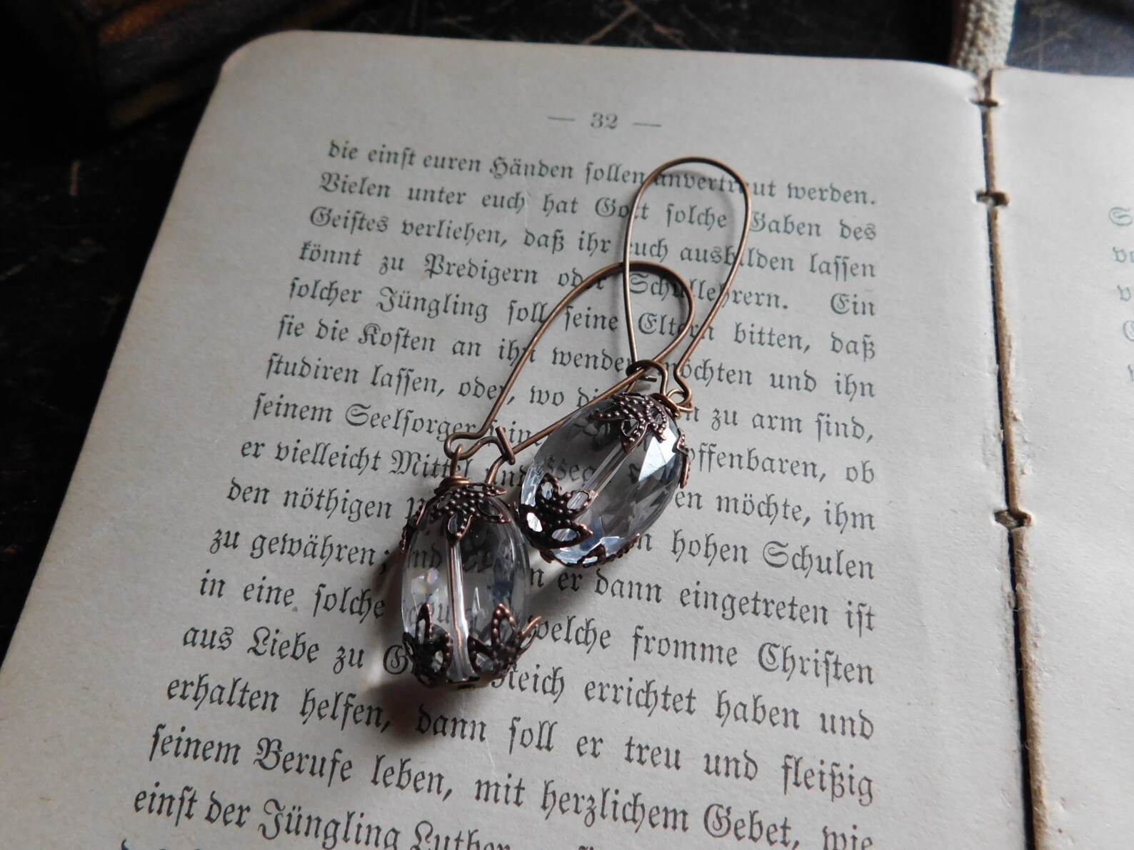 The Old Salem Soothsayer. Antiqued Copper & Lucite Crystal Earrings # ...