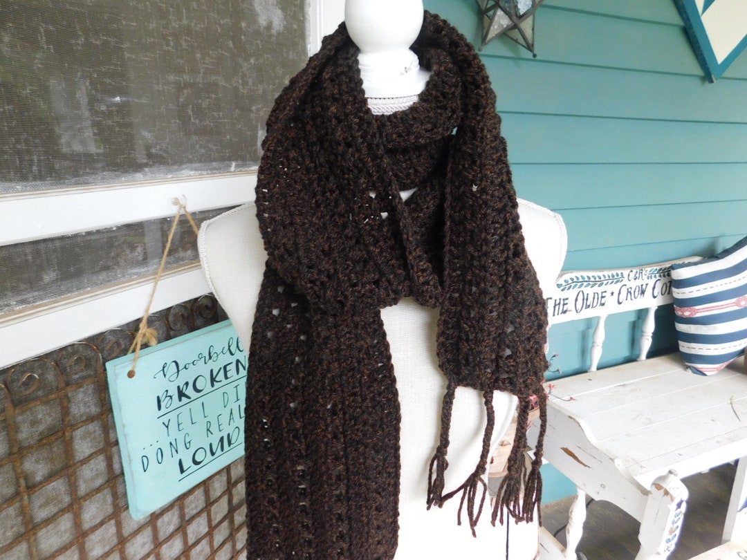 Mahogany Singe. Deluxe Super Long Texture, Braided Fringe Boho Scarf # ...