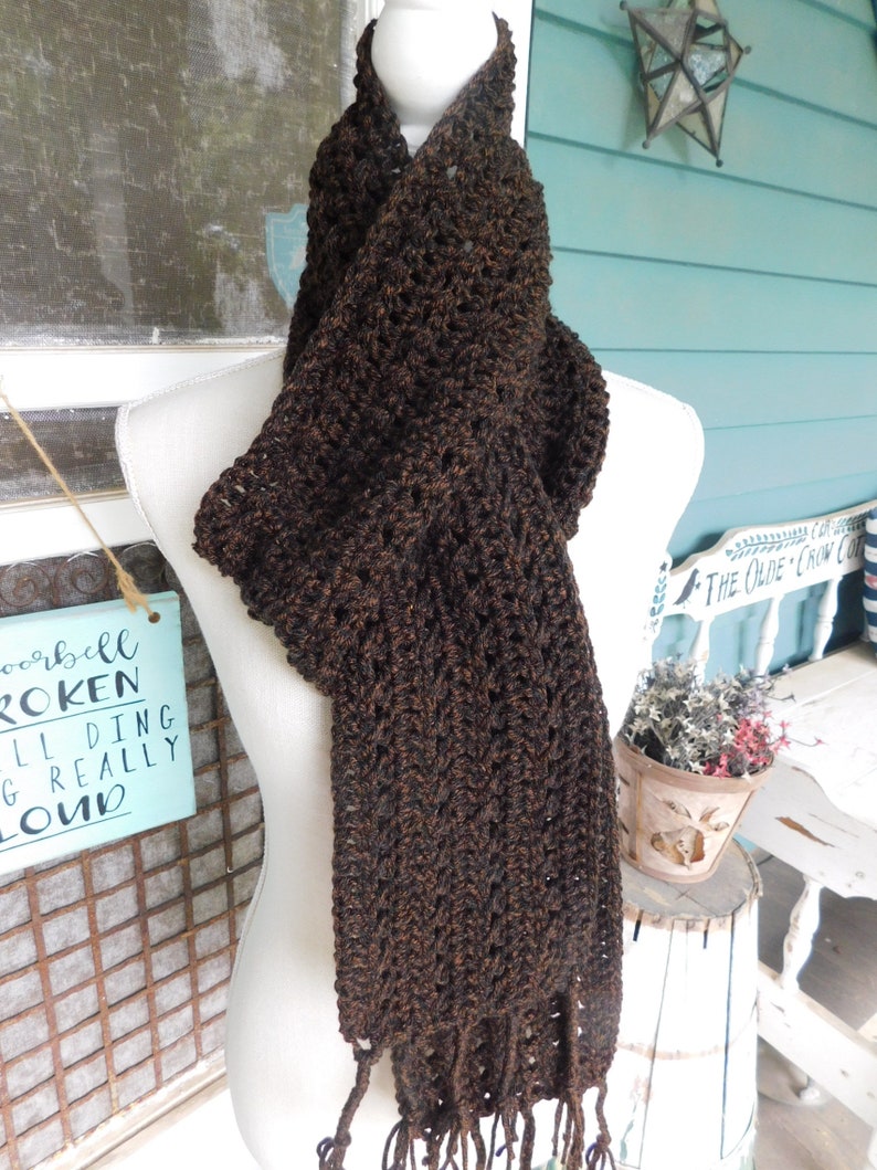 Mahogany Singe. Deluxe Super Long Texture, Braided Fringe Boho Scarf # ...