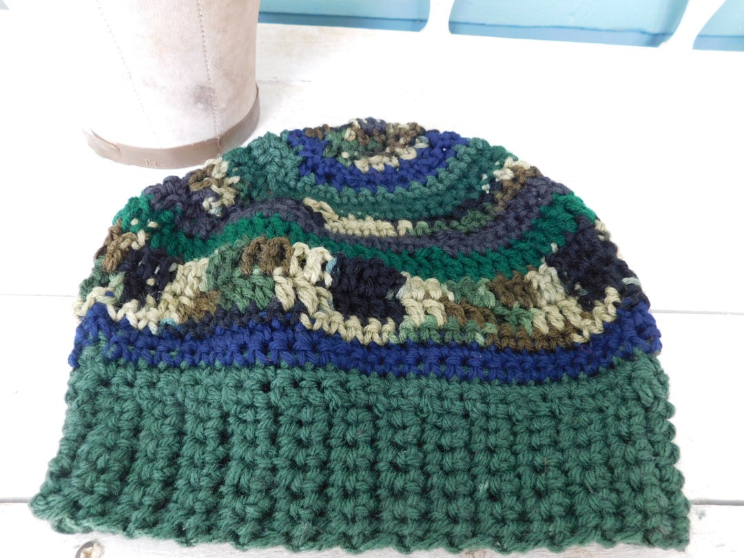 Men's Skull Cap. Camo , Forest Green, Hunter Green, & Blue Crocheted ...