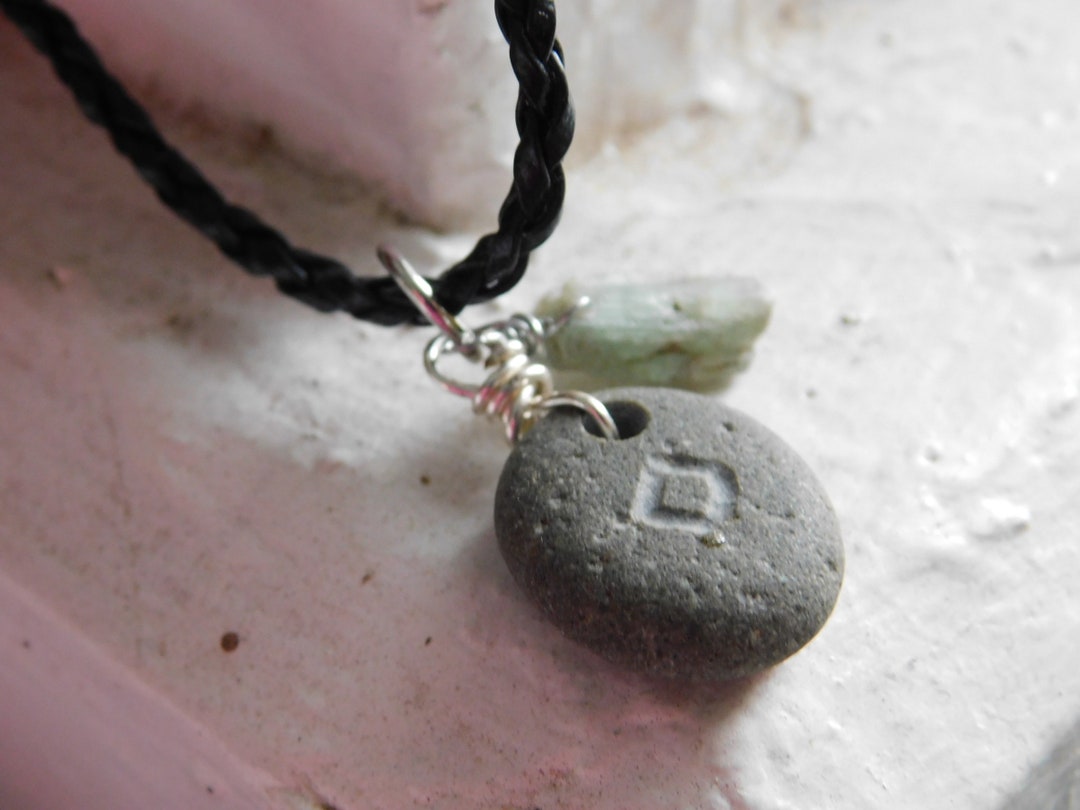 Ingwaz. Rune Stone Unisex Round Lake Stone With Rune Carving and Green ...