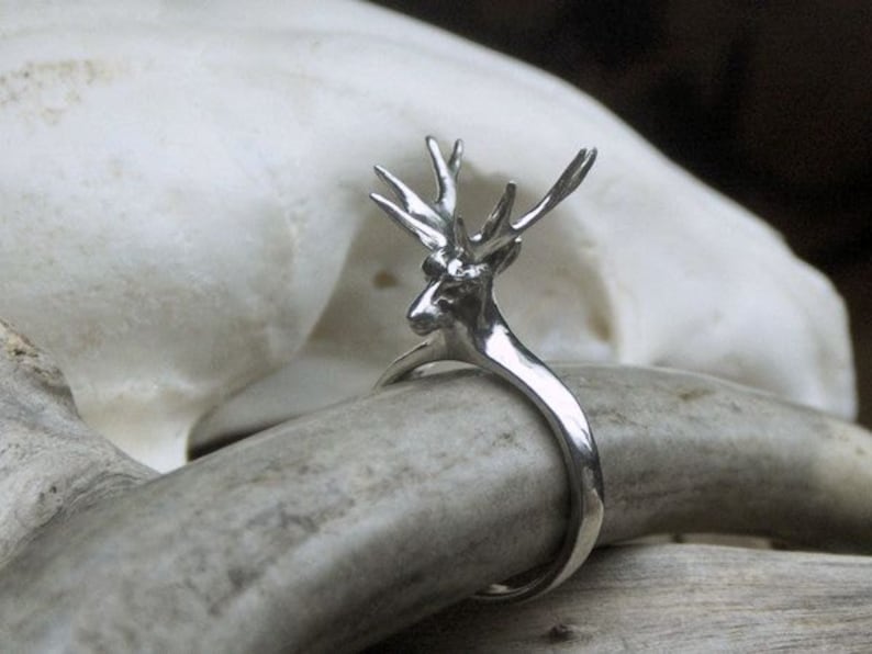 WHITE STAG Handmade Sterling Silver Buck Antler Deer Ring Great Gift ...