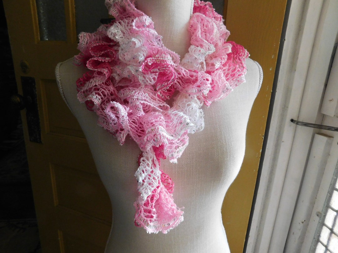 Echos. Prom Sashay Frilly Boho Urban Scarf. Sparkly Ombre White, Pink ...