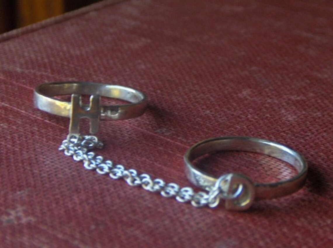 INITIALS SLAVE RINGS Sterling Silver Initials Double Bands | Etsy