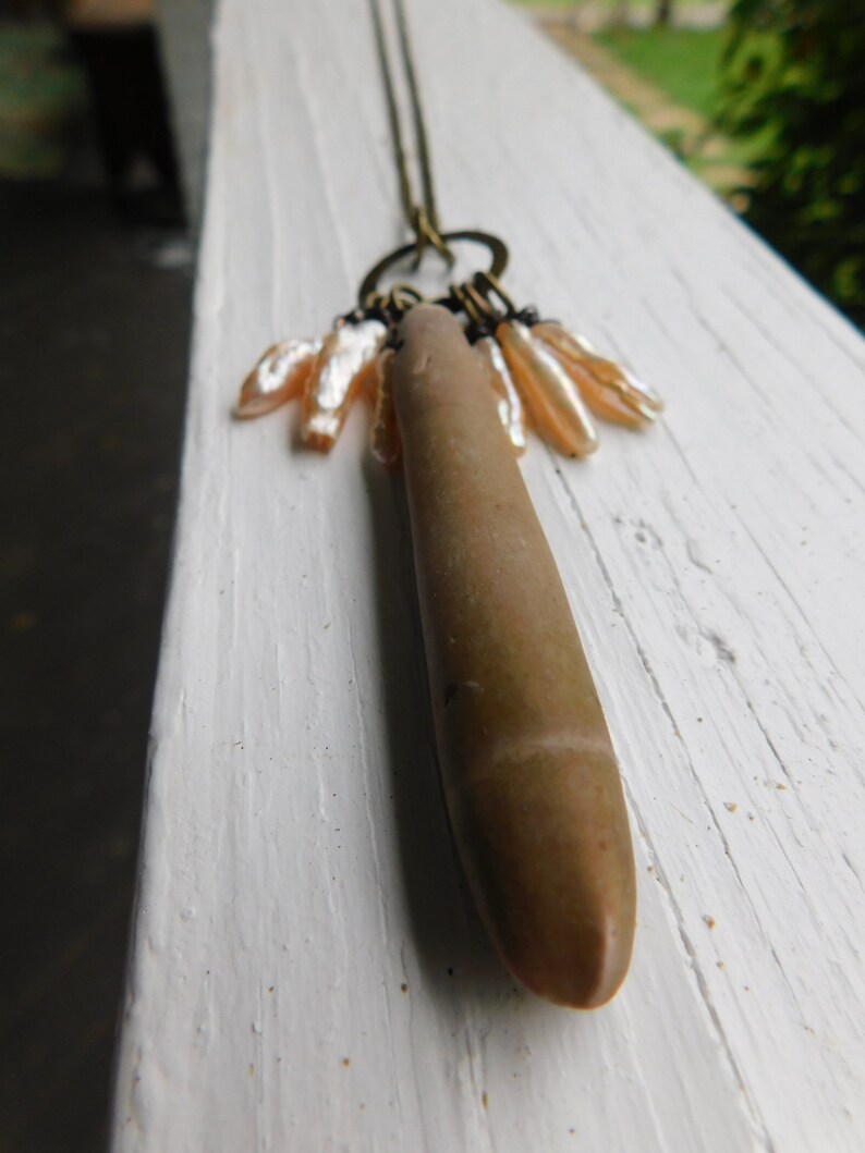 Sea Hag. Peach Biwa Stick Pearls and Genuine Large Sea Urchin Spine ...