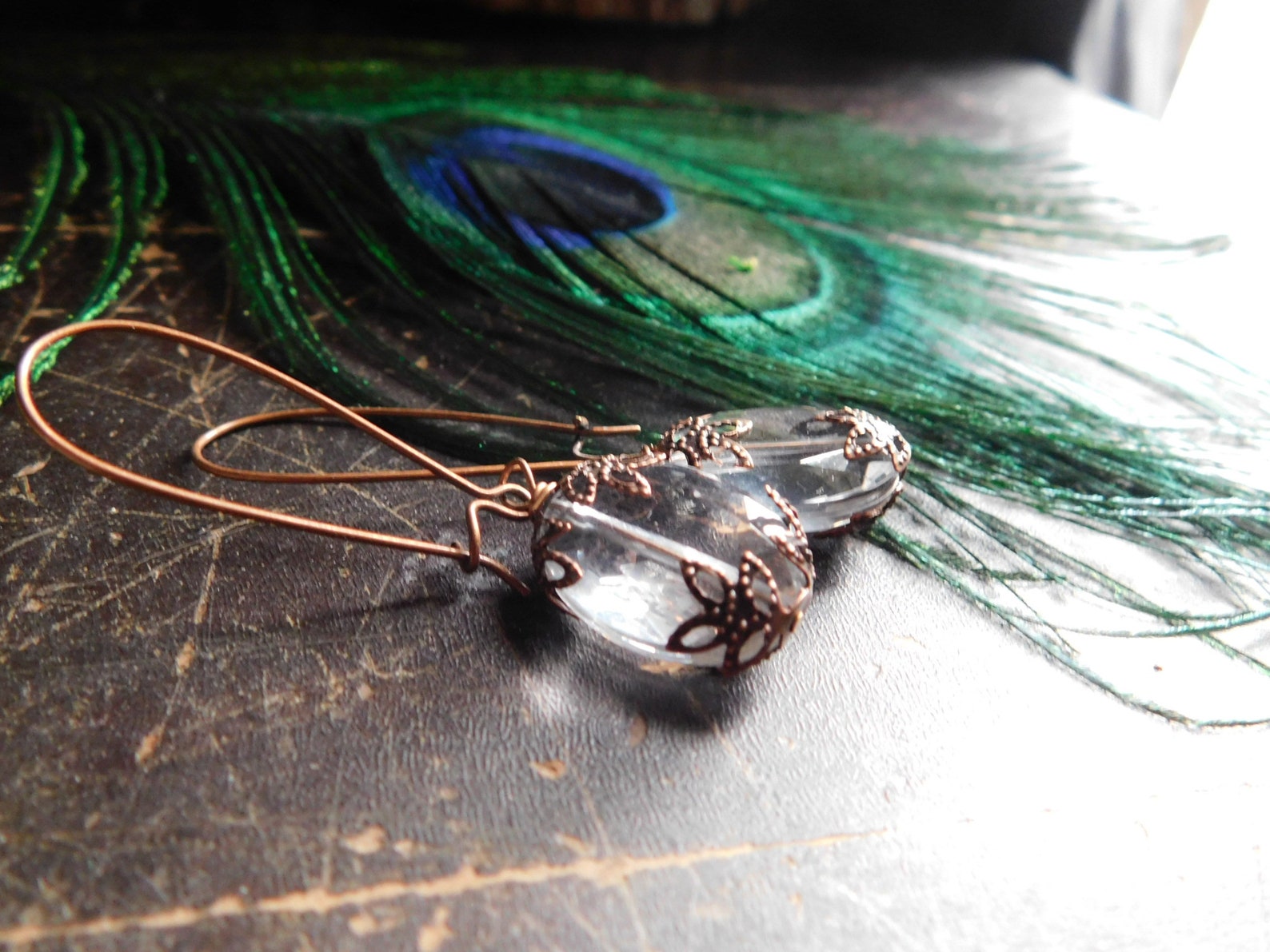 The Old Salem Soothsayer. Antiqued Copper & Lucite Crystal Earrings # ...