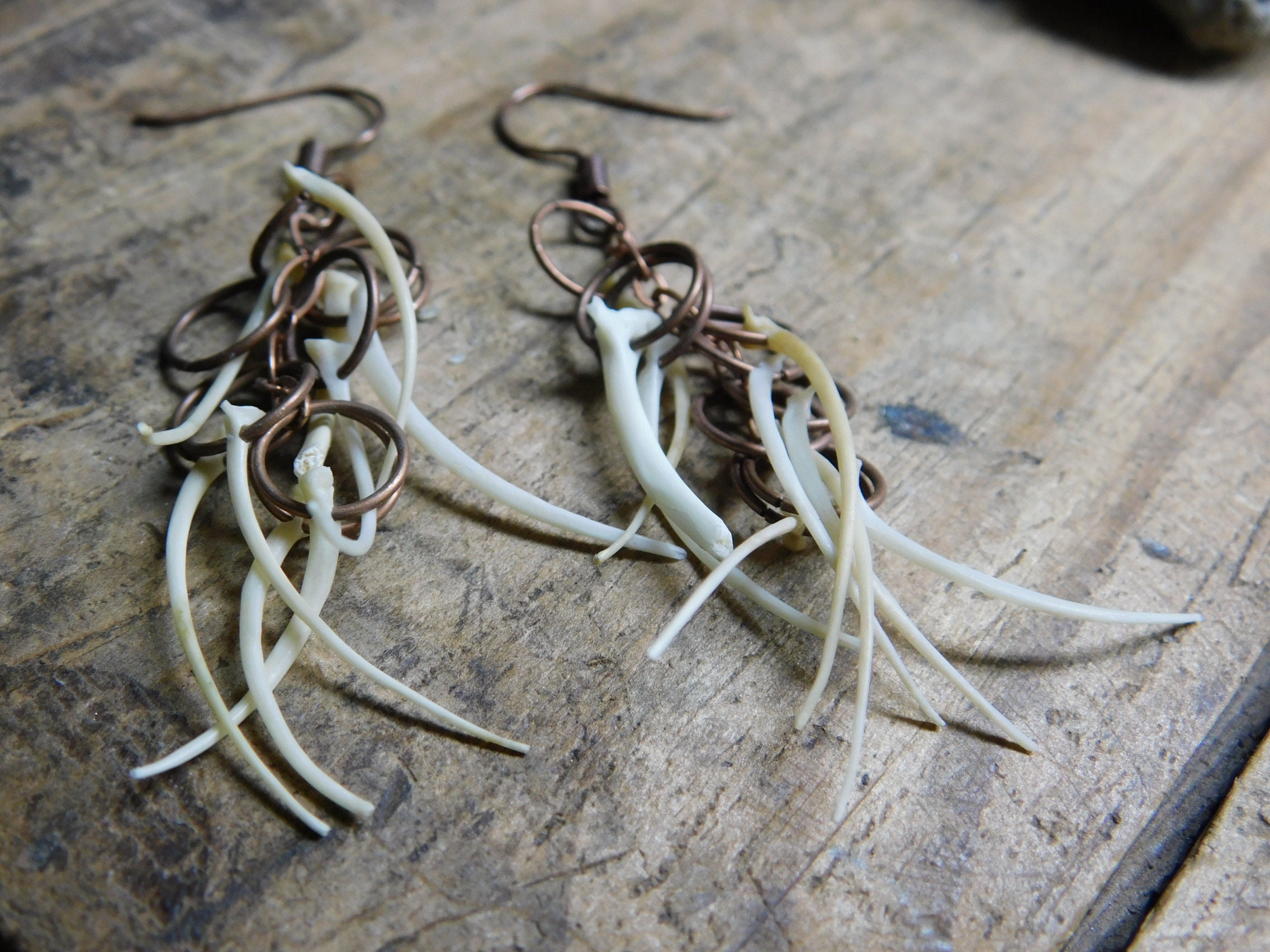 MARDUK III. Snake Rib Bone Fringe Dangle Earrings and Rustic Copper ...
