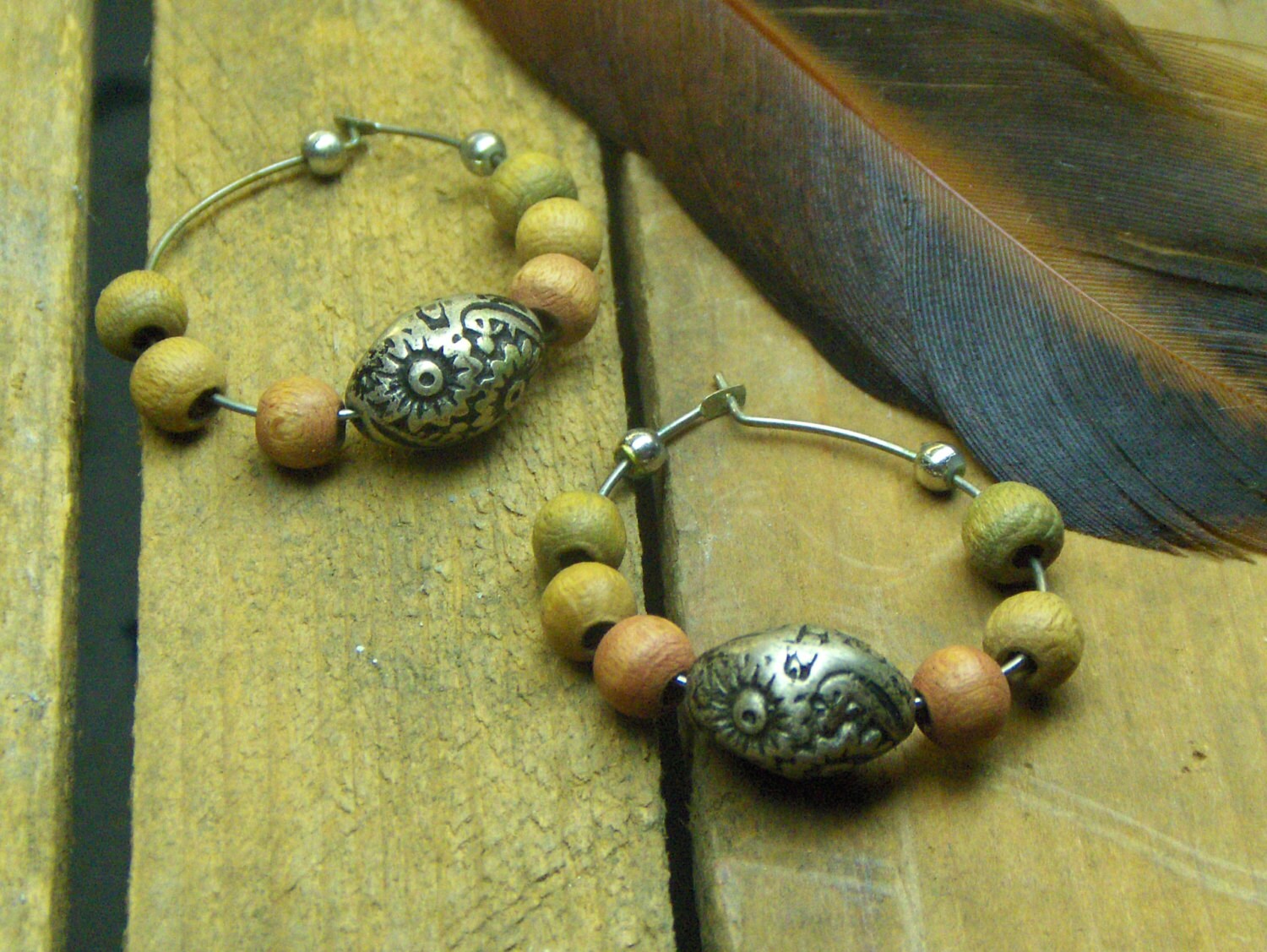 Circle of Earth Earrings // Rustic Wood & Metal Tribal Boho Handmade ...
