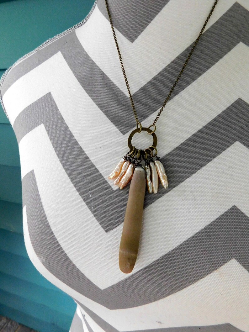 Sea Hag. Peach Biwa Stick Pearls and Genuine Large Sea Urchin Spine ...