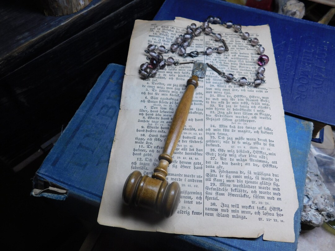Revelations. Vintage Mini Wood Gavel, Vintage Lavender Glass Rosary ...