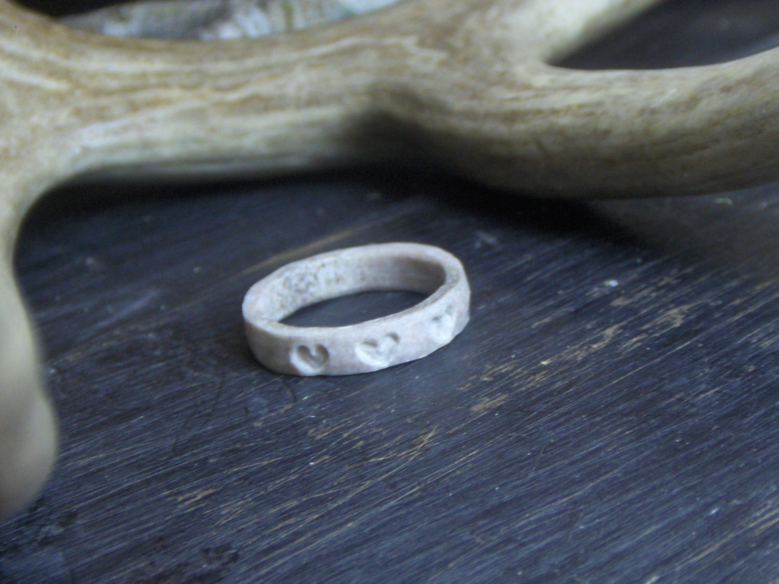 The Heartsmere Deer Antler Ring. Handmade Hand Carved Triple Heart Deer ...