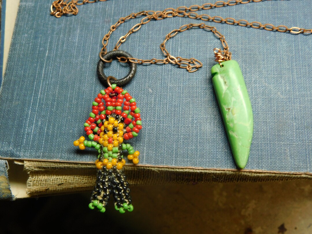 The Voodoo Maker. Tiny Tribal Seed Bead Talisman Doll and Lime Green ...